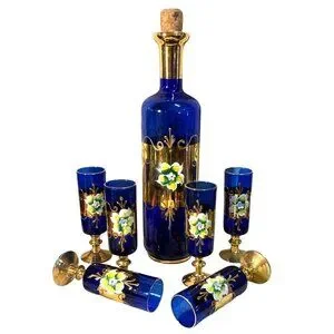 Bohemian | Dining | Vintage Bohemian Cobalt Blue Gold Handpainted Glass ...